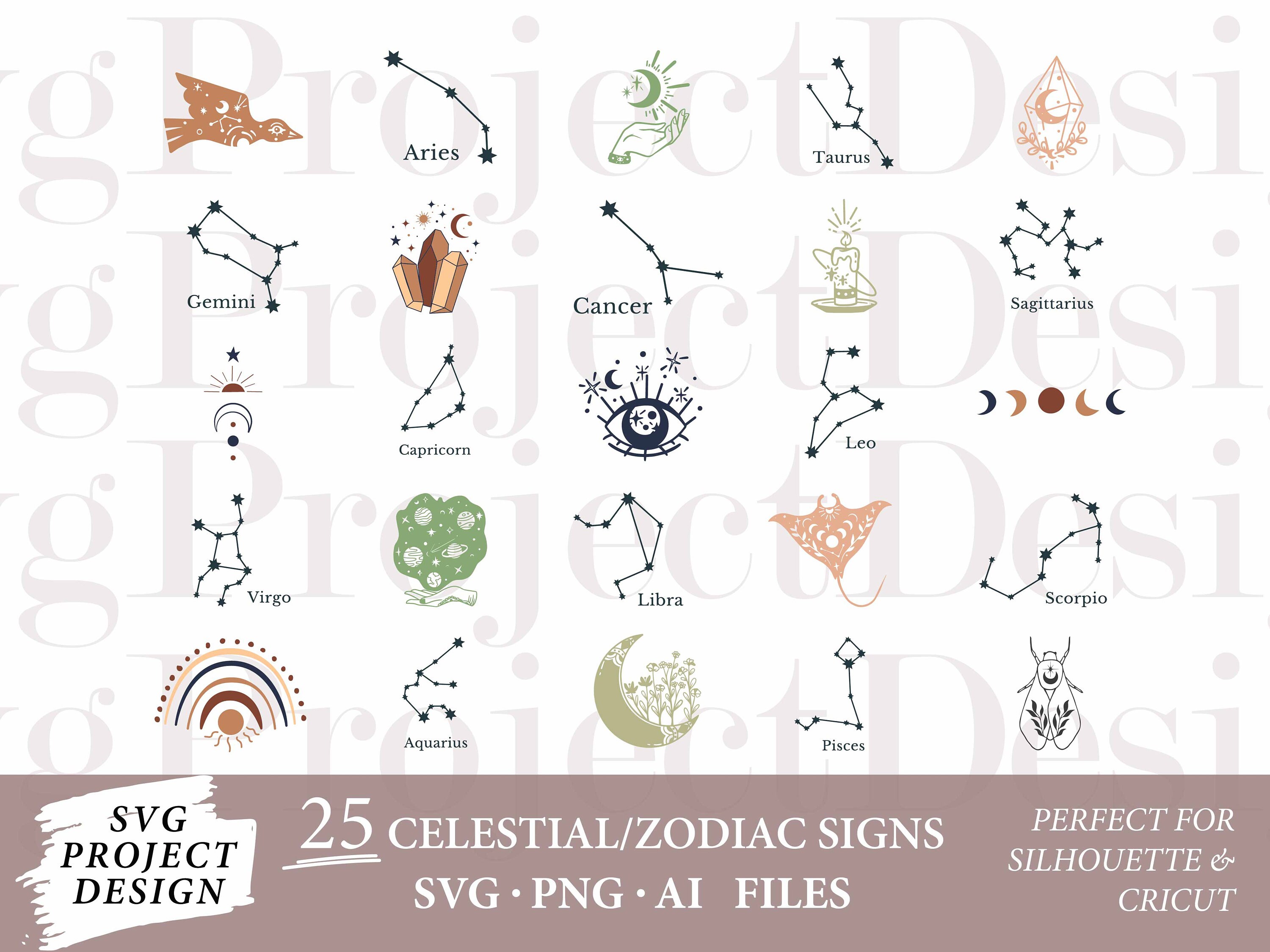 25 Celestial Svg Files, Zodiac Signs Svg, Astrology Svg, Crystals Svg ...