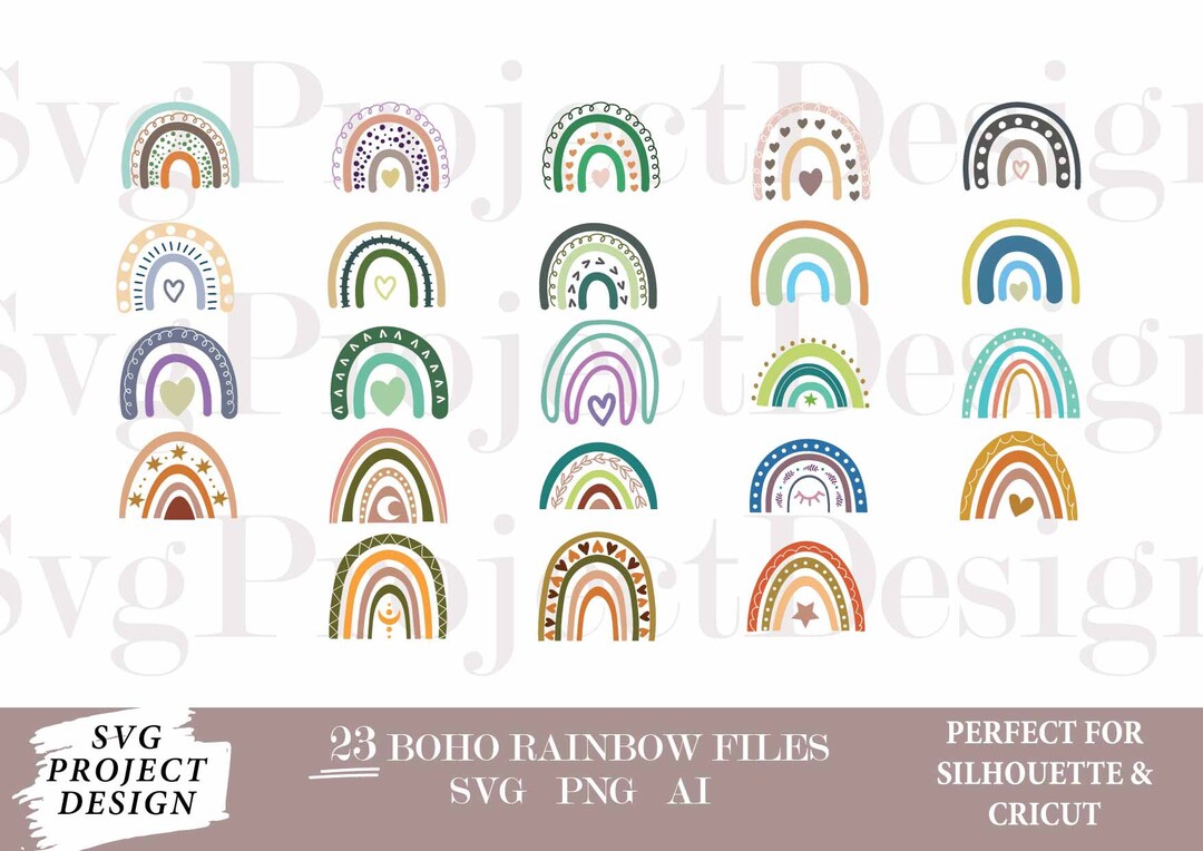 23 Boho Rainbow SVG Bundle, Boho Rainbow Clipart, Rainbow Cricut File ...