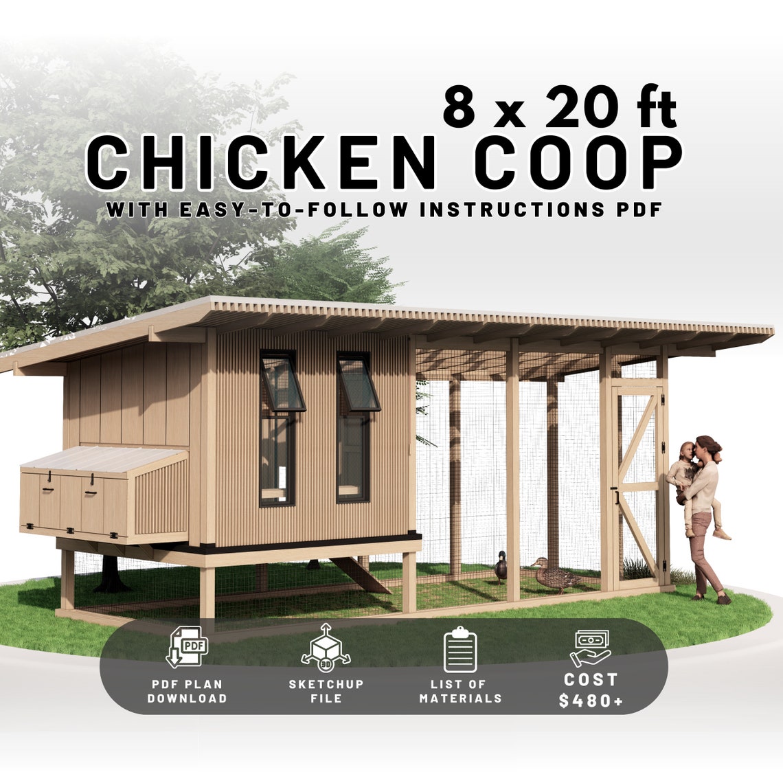 DIY 8x20ft Chicken Coop Plans Amazing Modern Design for 20 Chickens - Etsy