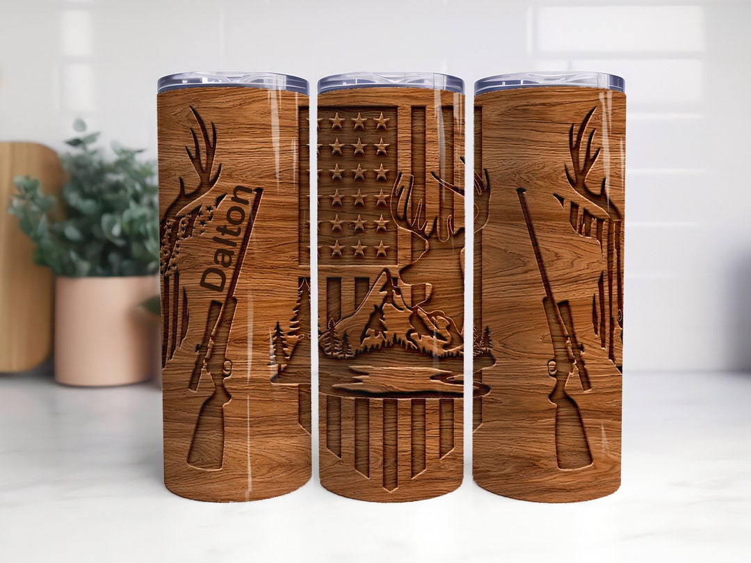 Deer Hunting Tumbler for Dad Wood Tumbler American Flag Cup Gift for ...