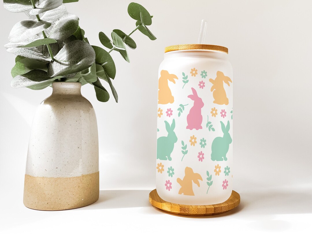 Easter Bunny Frosted Libbey Glass, Frosted Bunny Beer Can Glass, Easter ...