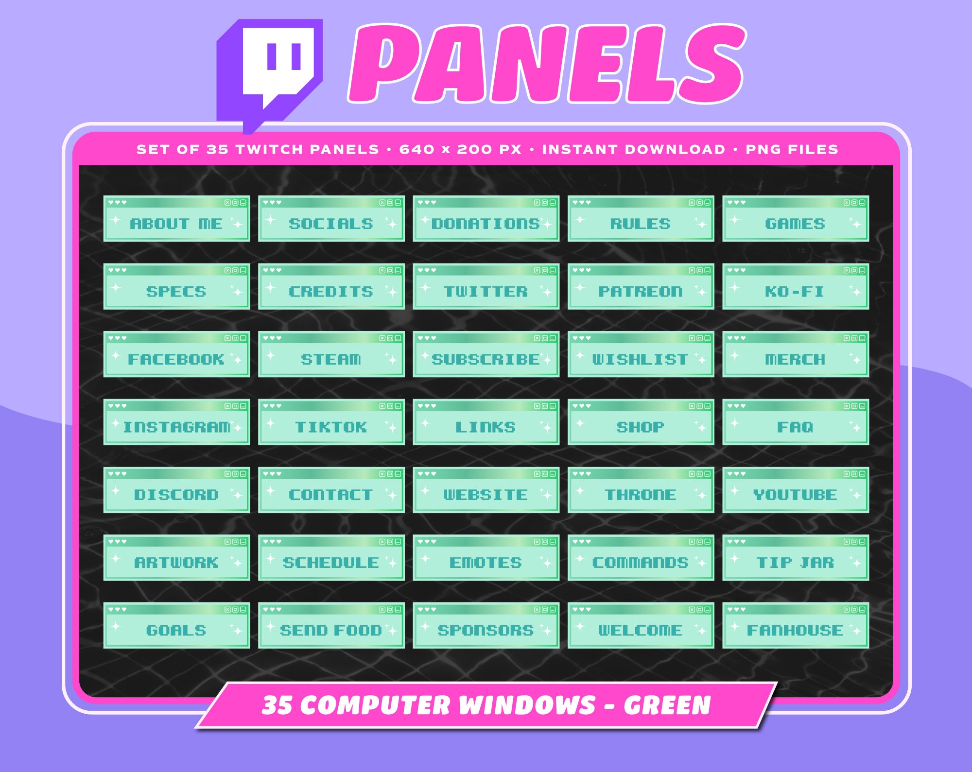 35 Green Computer Window Twitch Panels Instant Download - Etsy