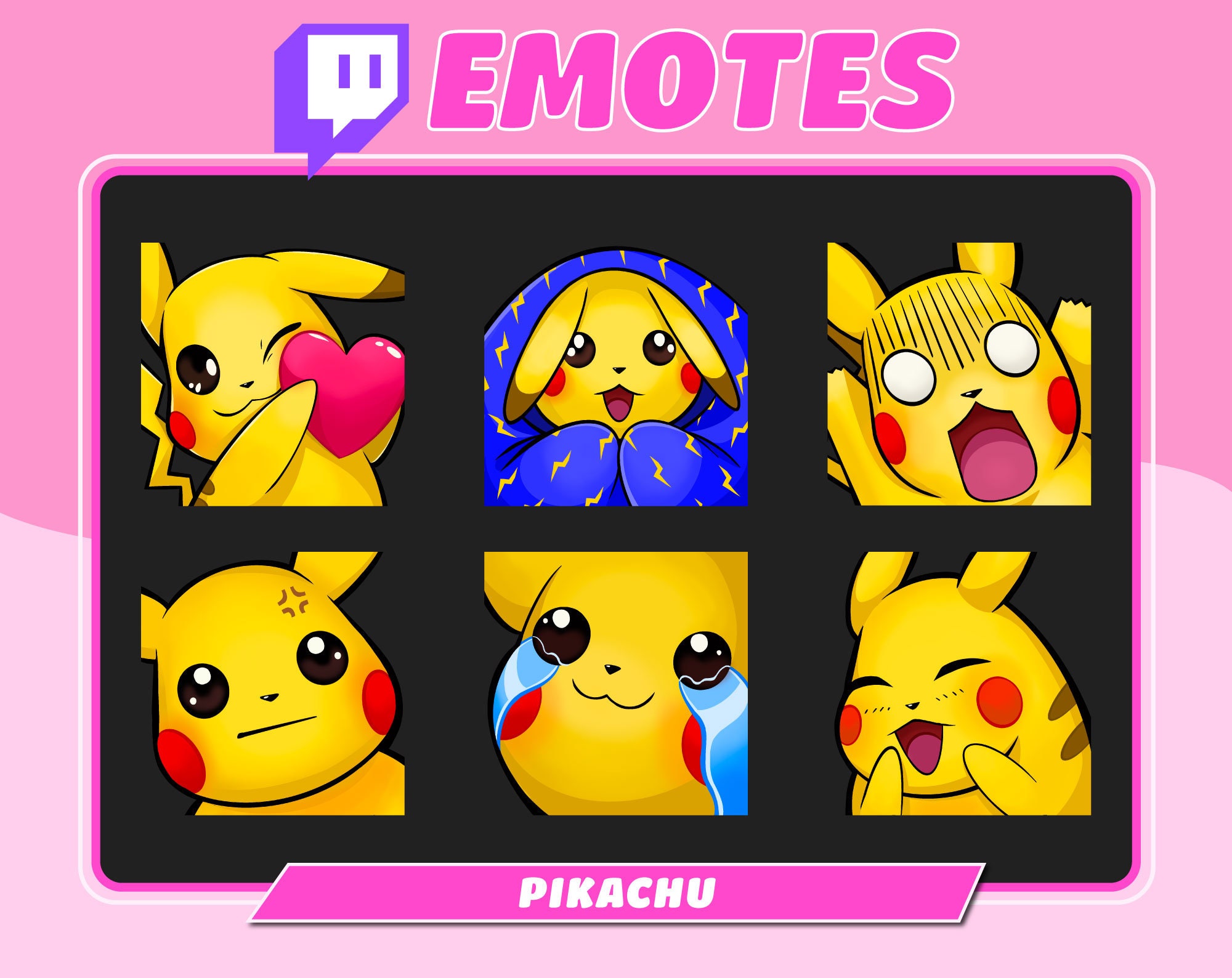 Pikachu Emotes for Twitch, Discord, Youtube (instant Download) - Etsy