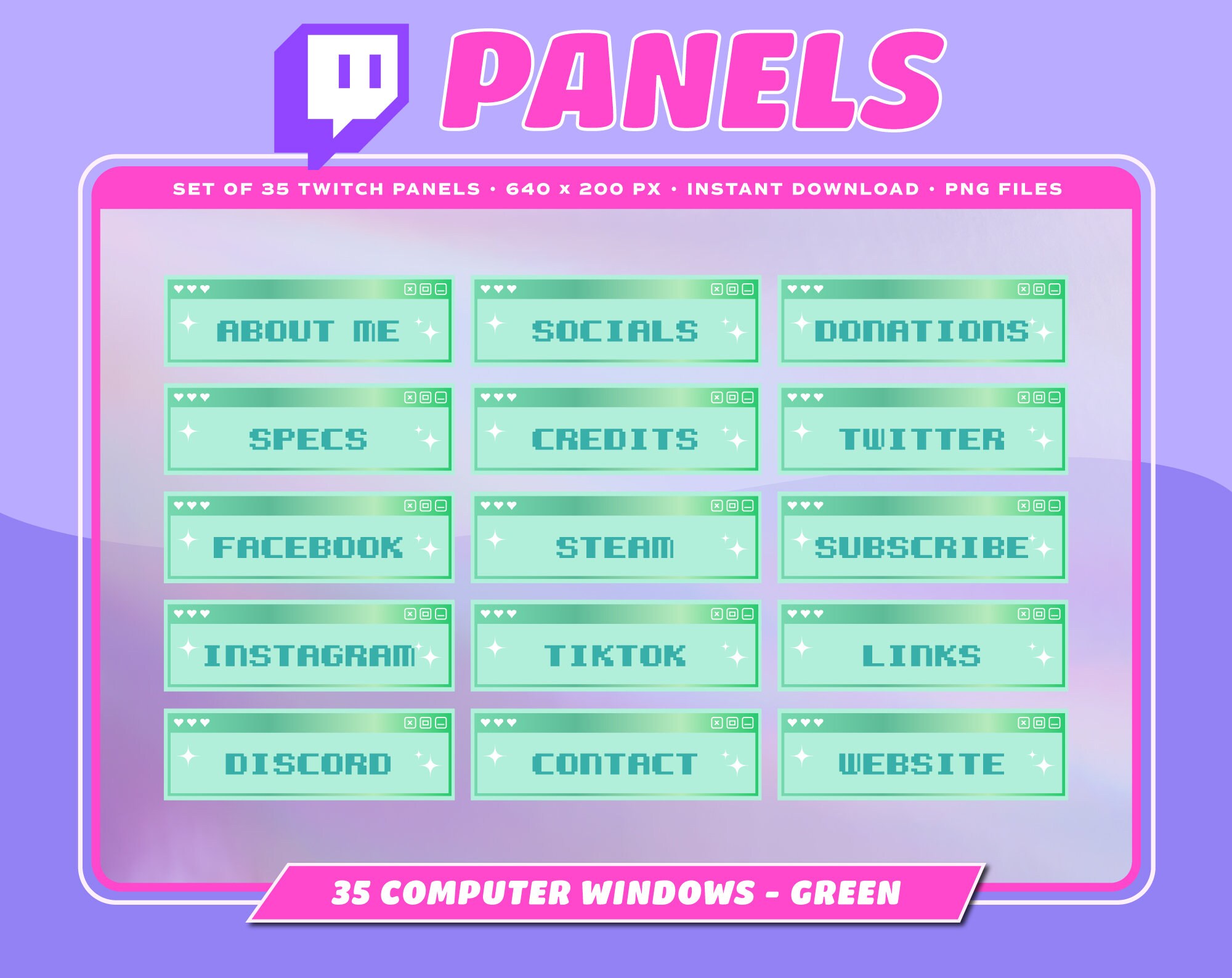 35 Green Computer Window Twitch Panels Instant Download - Etsy