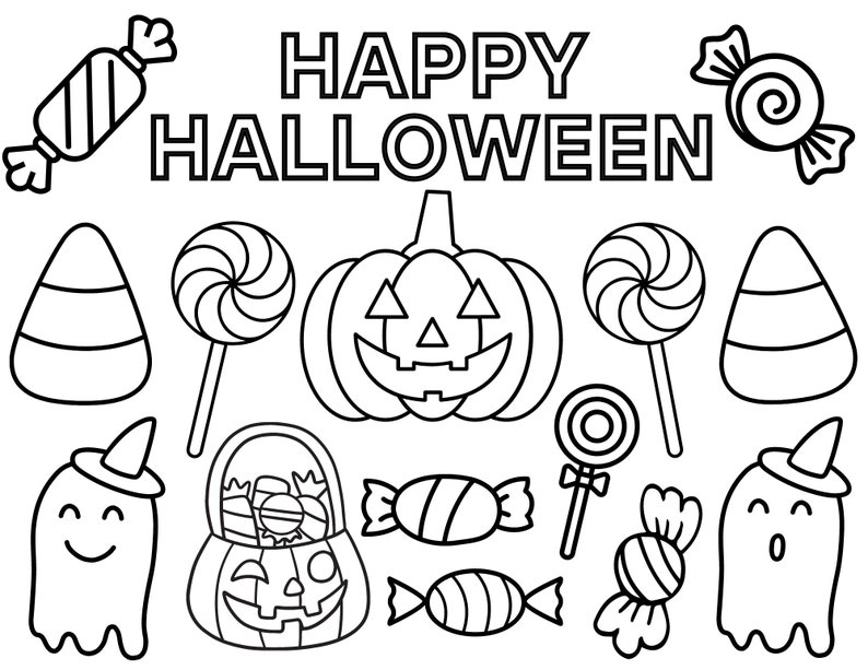 Printable Halloween Coloring Page for Kids or Adults. Instant Digital ...