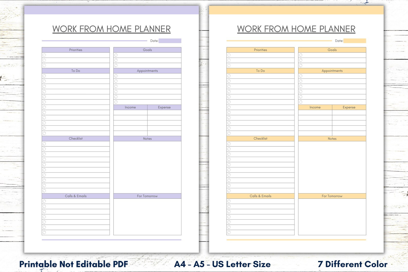 Work From Home Planner Sheet Printable Template, Productivity Planner ...