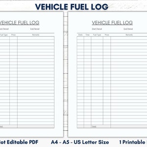 Printable Vehicle Fuel Log Fuel Oil Tracker Fuel Price | Etsy
