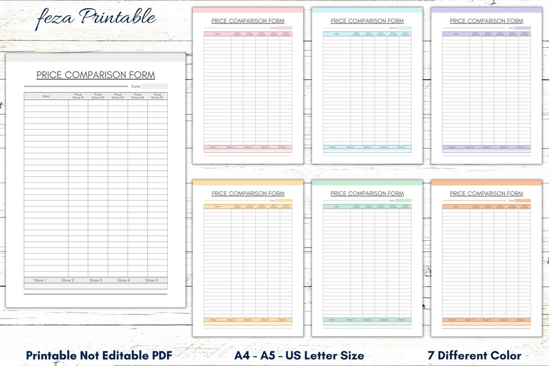 Printable Price Comparison Template, Grocery Price Comparison Form ...
