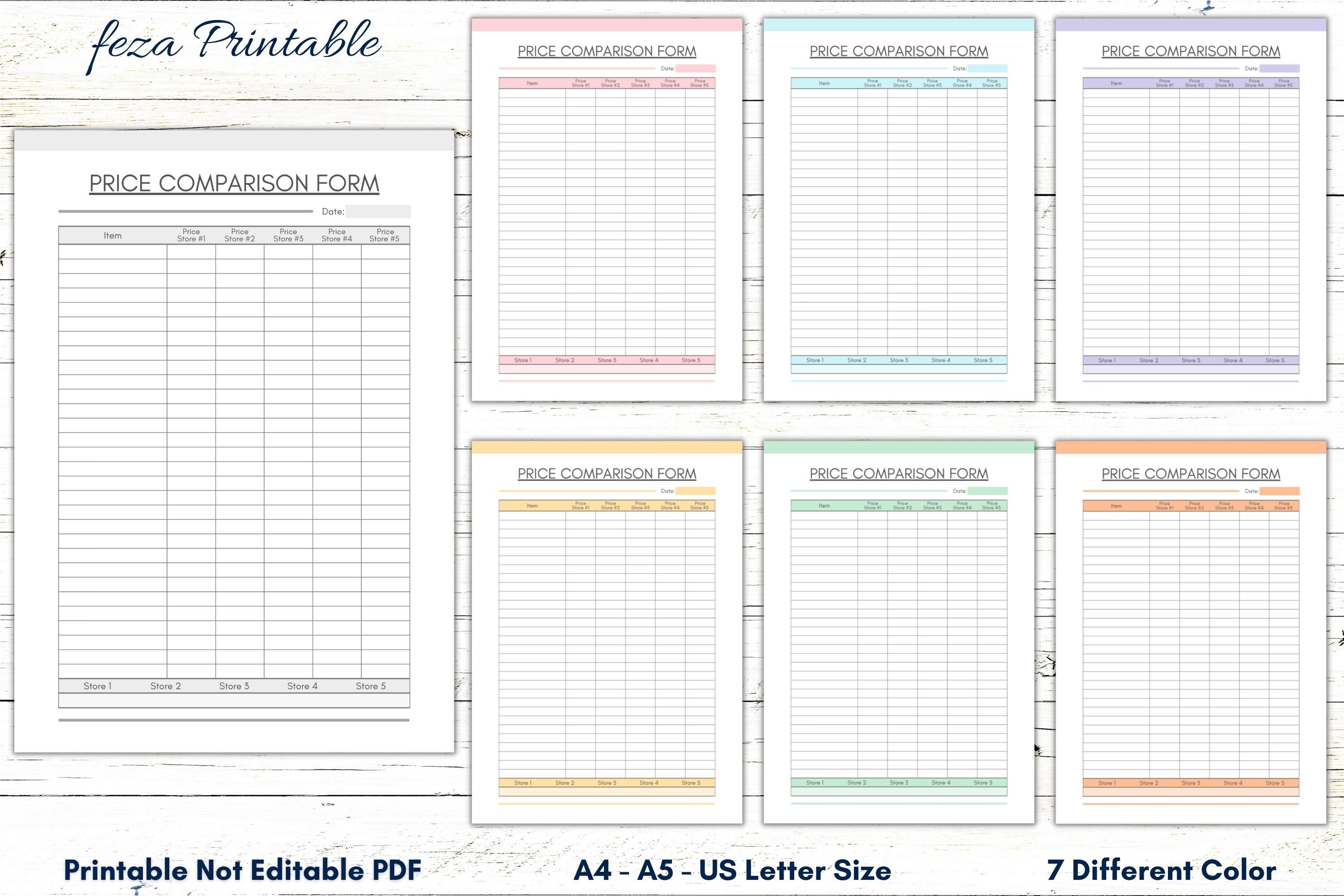 Printable Price Comparison Template, Grocery Price Comparison Form ...