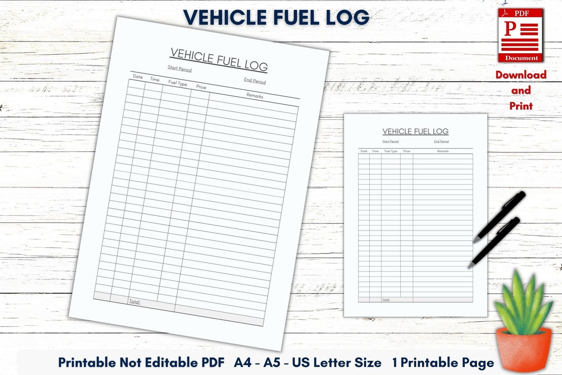 Printable Vehicle Fuel Log Fuel Oil Tracker Fuel Price | Etsy