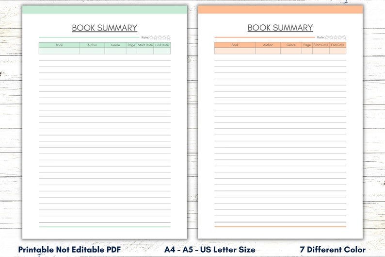 Book Summary Page Template Printable, Summary Sheet, Book Planner ...