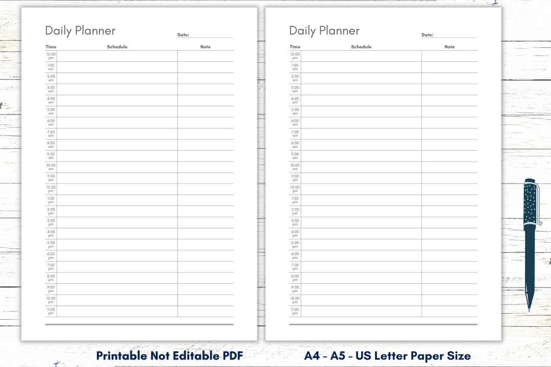 24 Hour Planner Printable, 24 Hour Day Planner, 24 Hourly Planner, 24 ...