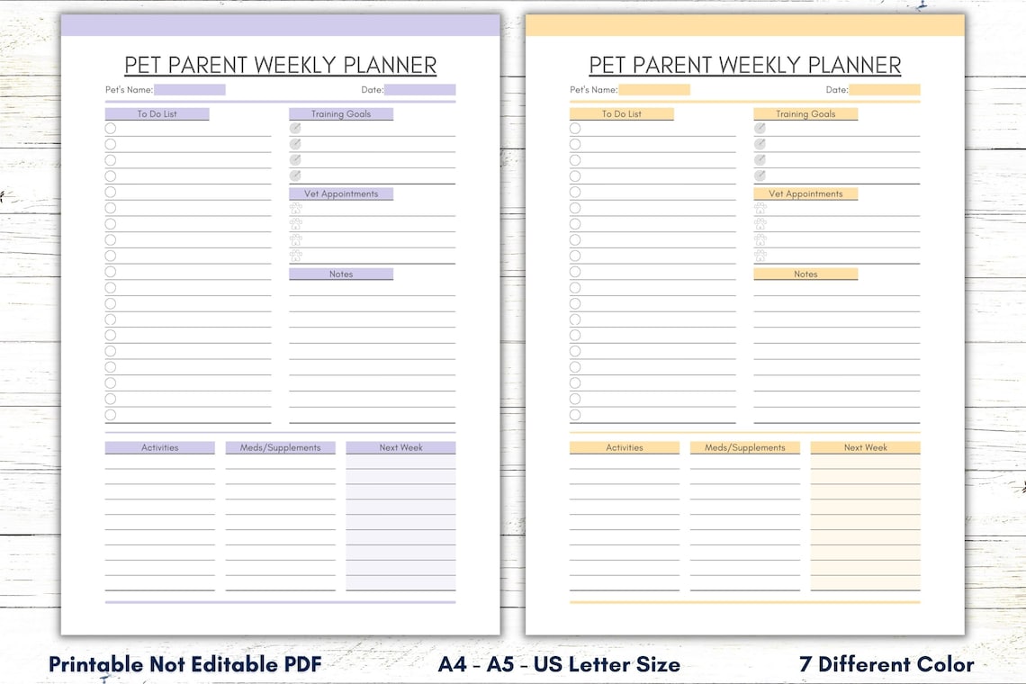 Printable Pet Parent Weekly Planner, Pet Weekly Planner, Pet Weekly ...