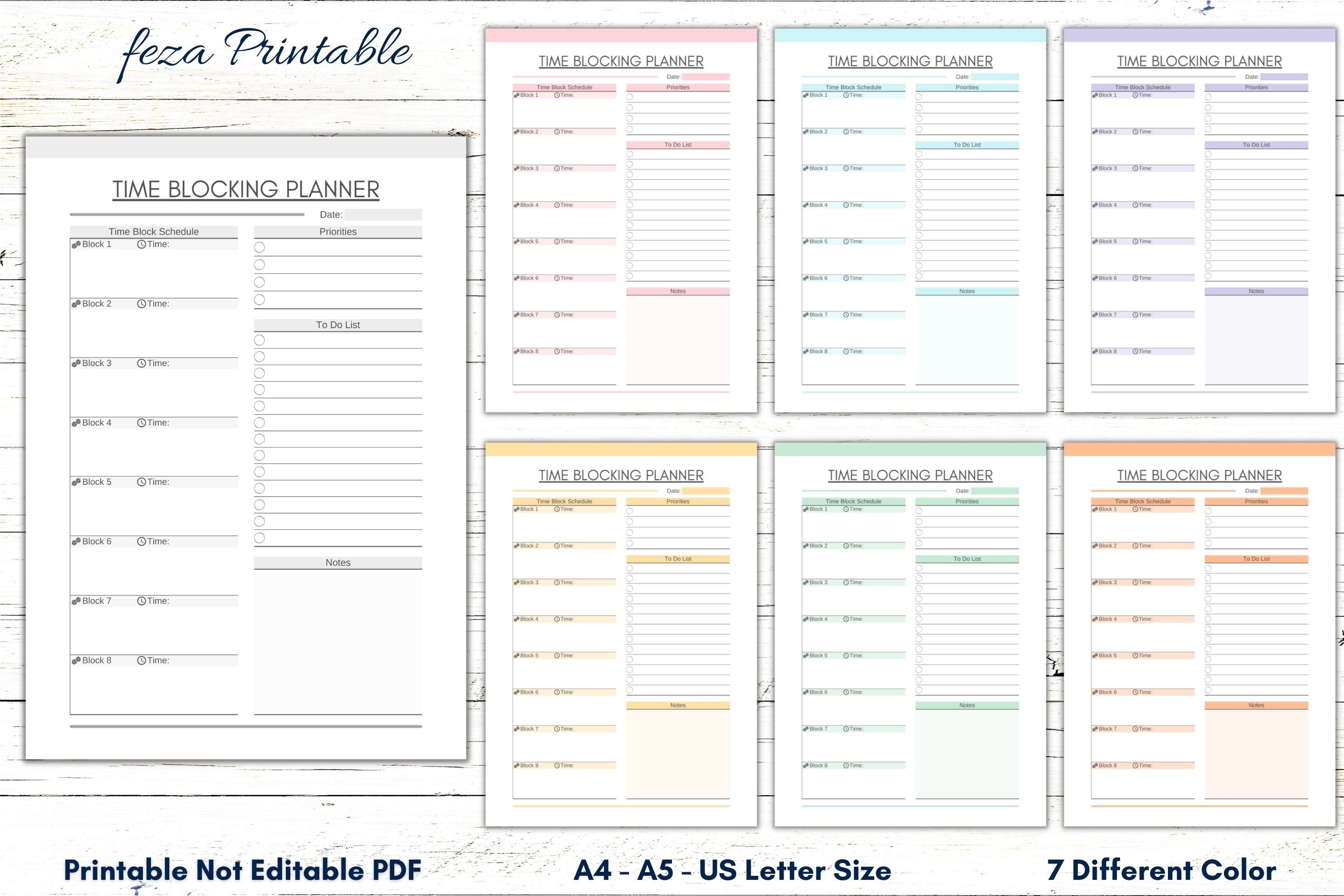 Printable Time Blocking Planner, Time Block Schedule, Time Block ...