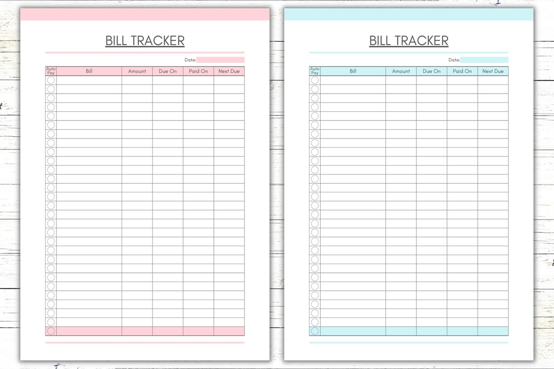 Printable Bill Payment Sheet, Monthly Bills Record, Bill Tracking Sheet ...