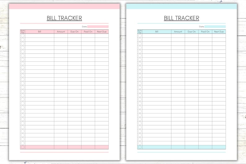 Printable Bill Payment Sheet, Monthly Bills Record, Bill Tracking Sheet ...