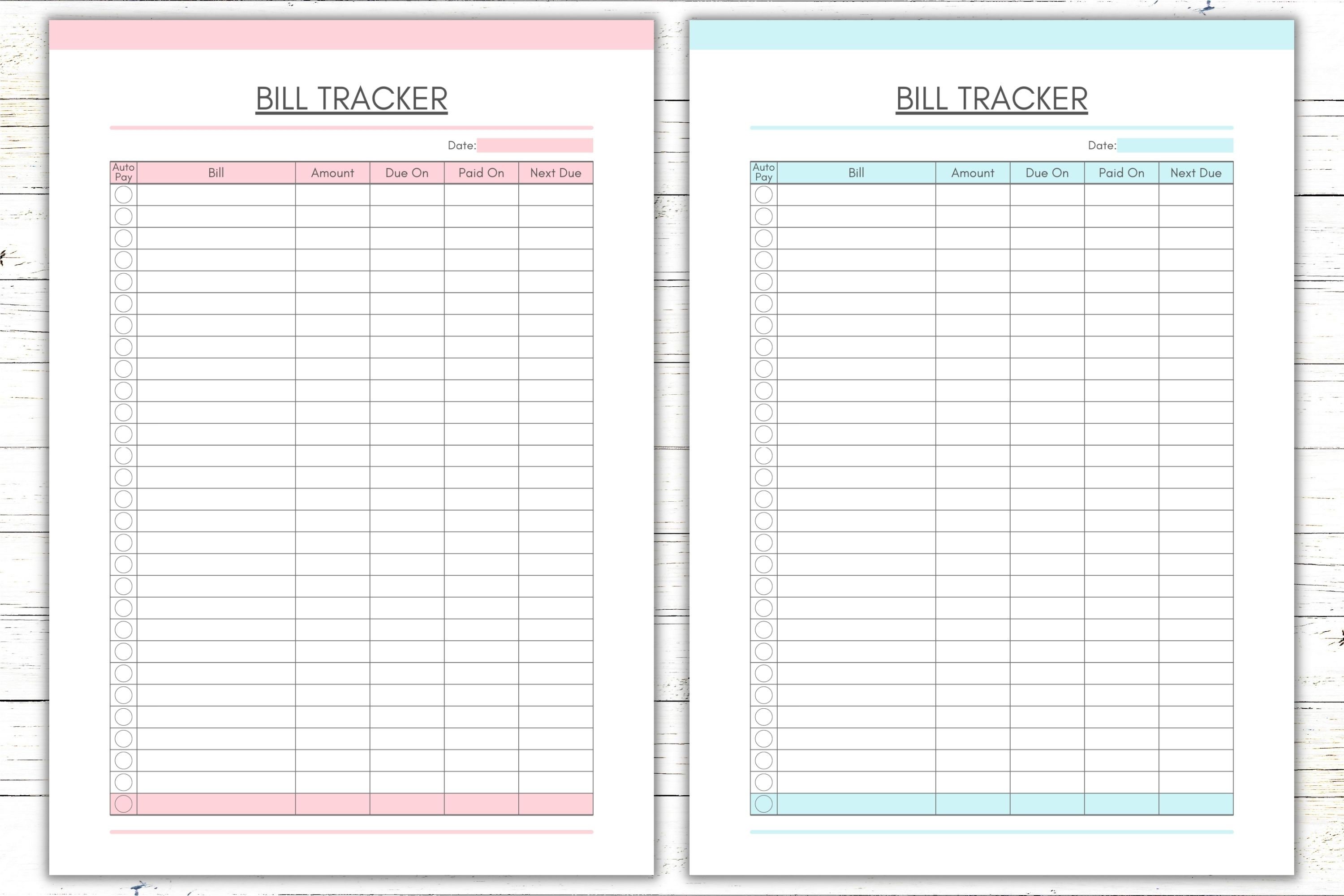 Printable Bill Payment Sheet, Monthly Bills Record, Bill Tracking Sheet ...