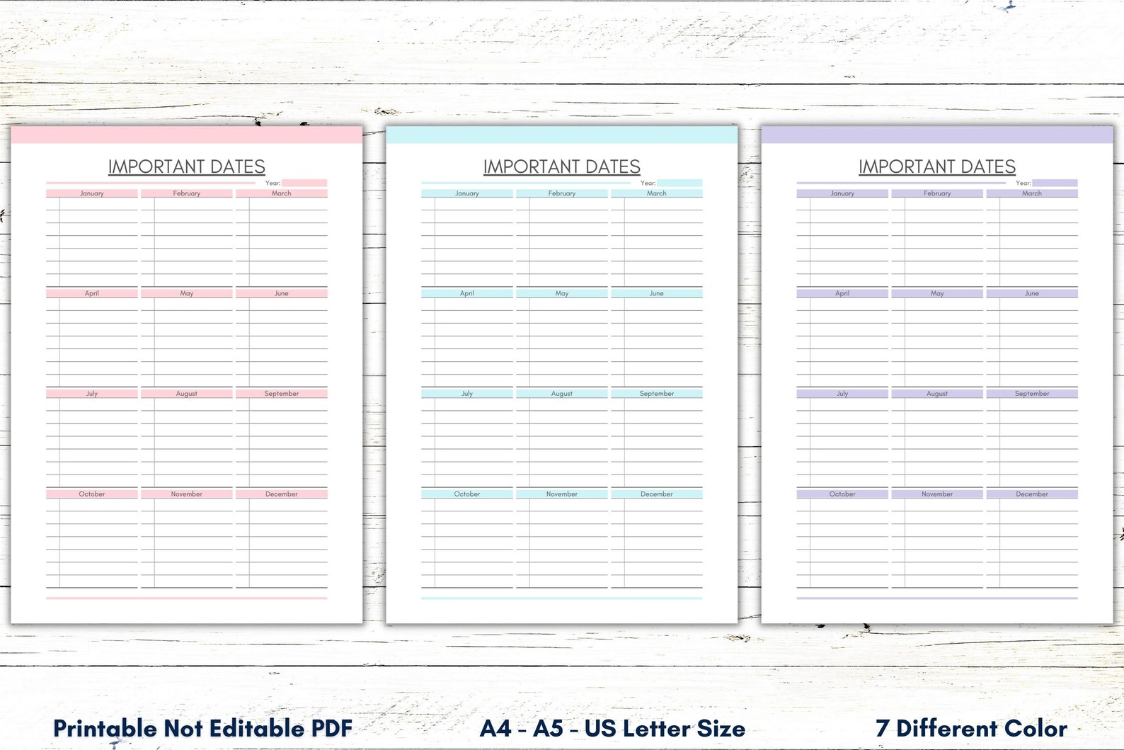 Printable Important Dates Sheet, PDF Important Dates Tracker, PDF Dates ...
