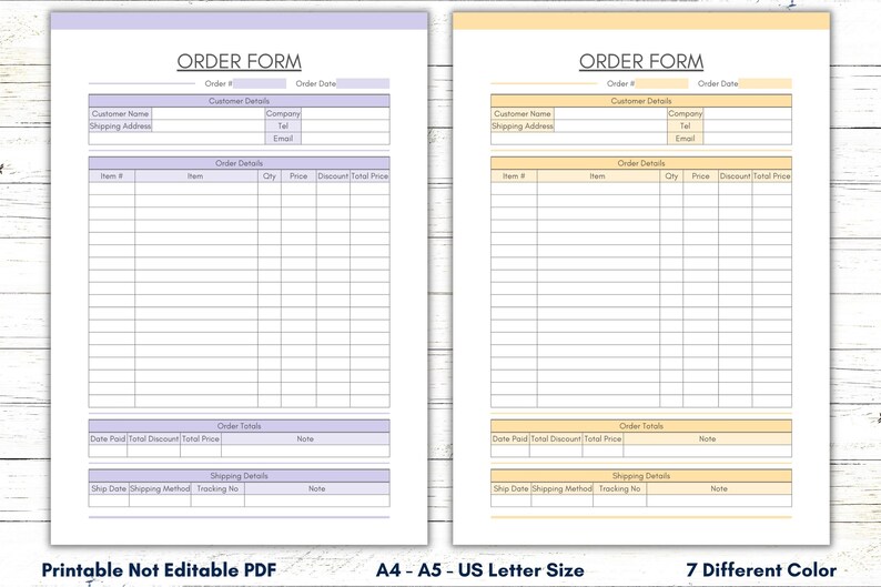 Printable Order Form Template, Order Sheet, Order Form for Small ...