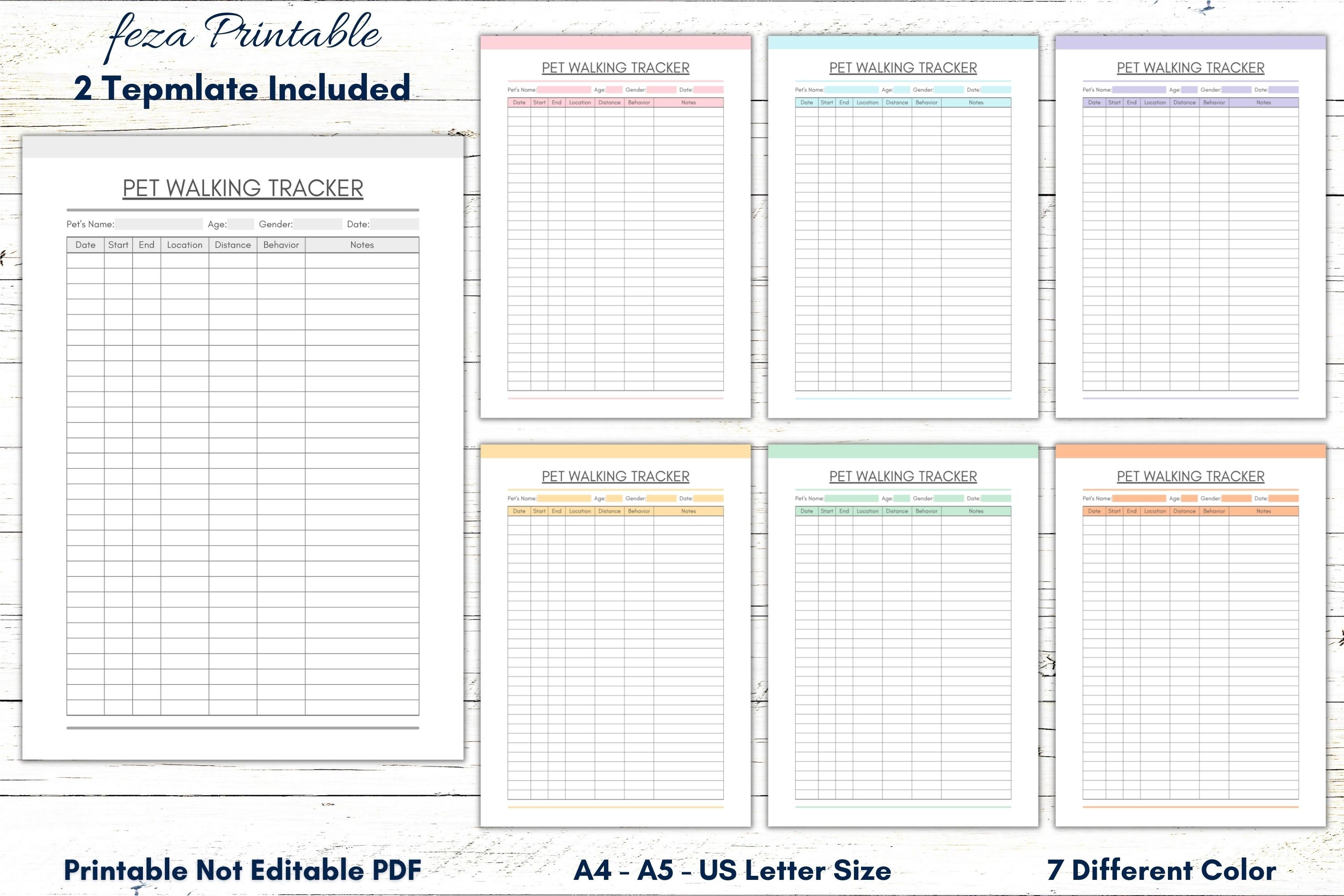 Printable Pet Walking Tracker, Dog Walking Planner, Dog Walking ...