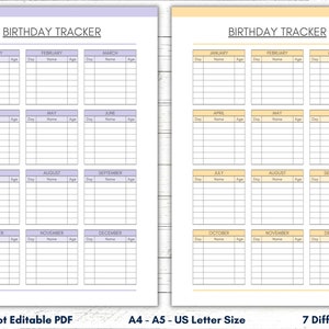 Printable Birthday Tracker, Birthday List Template, Birthday Planner ...