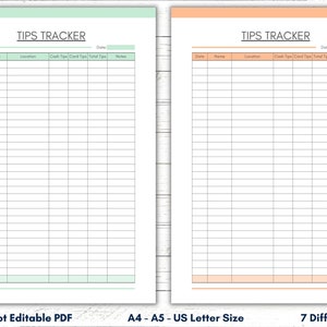 Printable Hours and Tips Tracker, Cash Tips Tracker, Card Tips Tracker ...