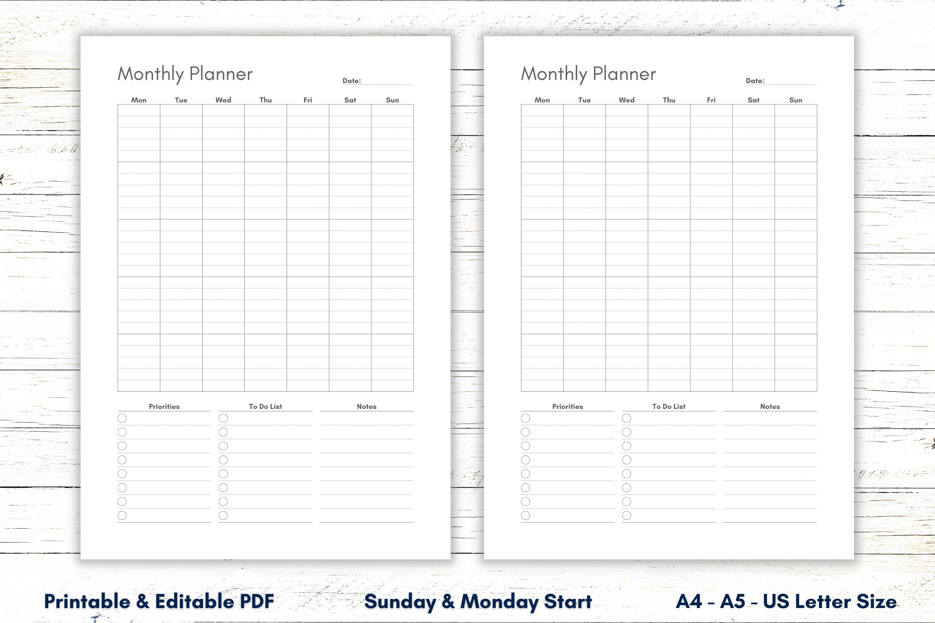Monthly Planner Printable, Monthly Planner Template, Monthly Planner ...