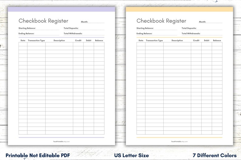 Checkbook Register Printable, Check Register Printable, Check Register ...