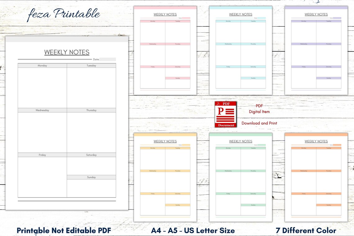 Printable Notes Pages Template, Note Taking Page, Weekly Notes Sheet ...