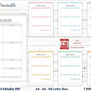 Printable Notes Pages Template, Note Taking Page, Weekly Notes Sheet ...