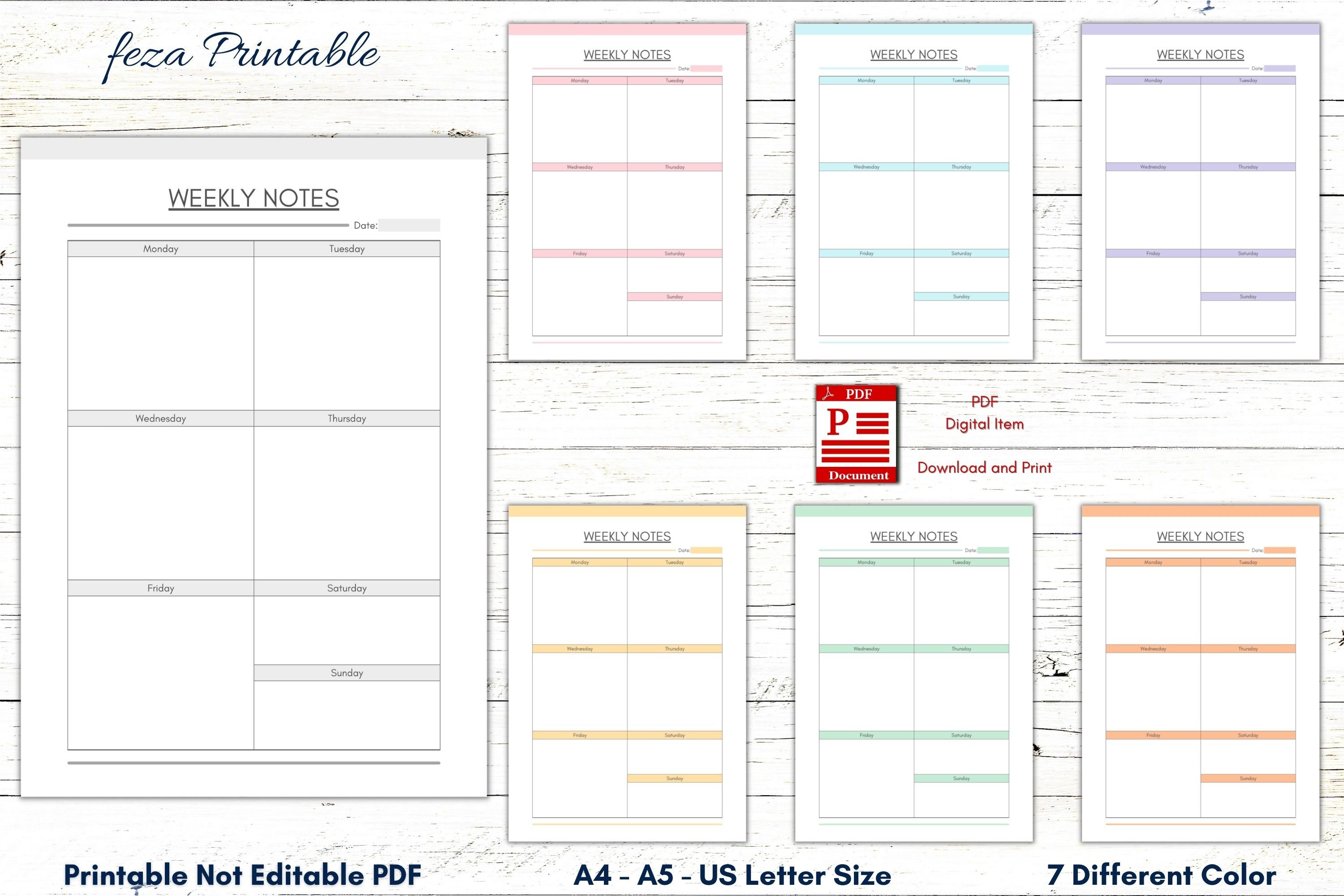 Printable Notes Pages Template, Note Taking Page, Weekly Notes Sheet ...