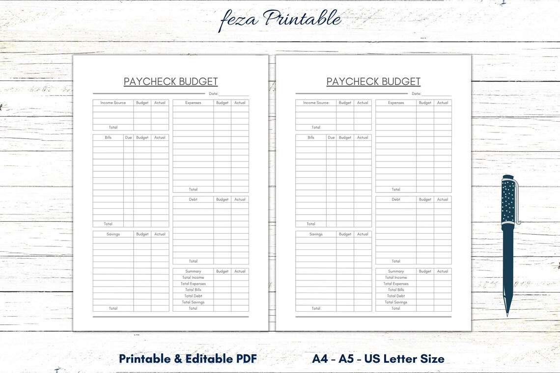Paycheck Budget Printable Template, Paycheck Budget Planner Editable ...