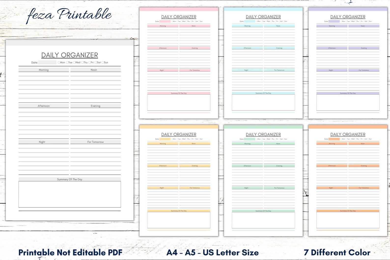 Printable Daily Organizer, PDF Daily Notes, Day Planner Template, PDF ...