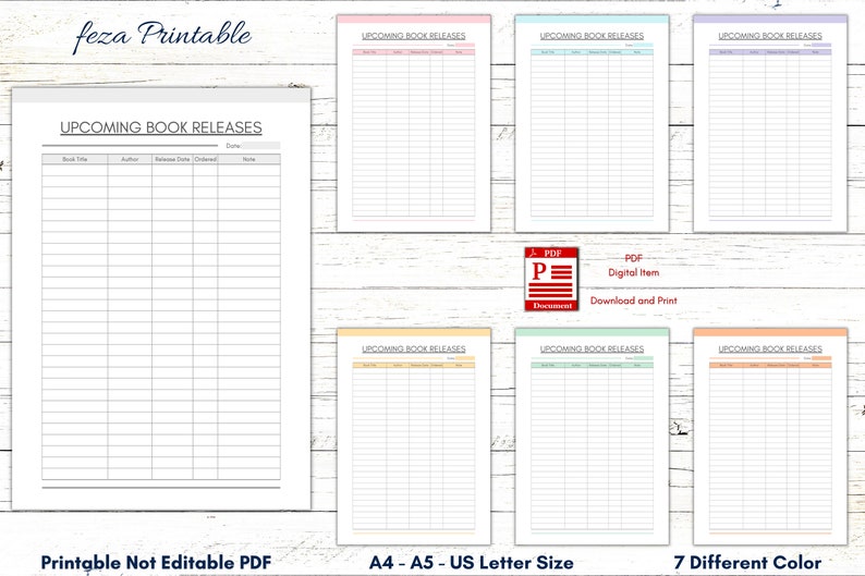 Upcoming Book Releases Tracker Printable Template, New Book Release Log ...