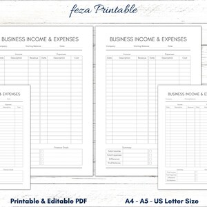 Bussiness Income & Expense Tracker Printable Editable, Small Business ...