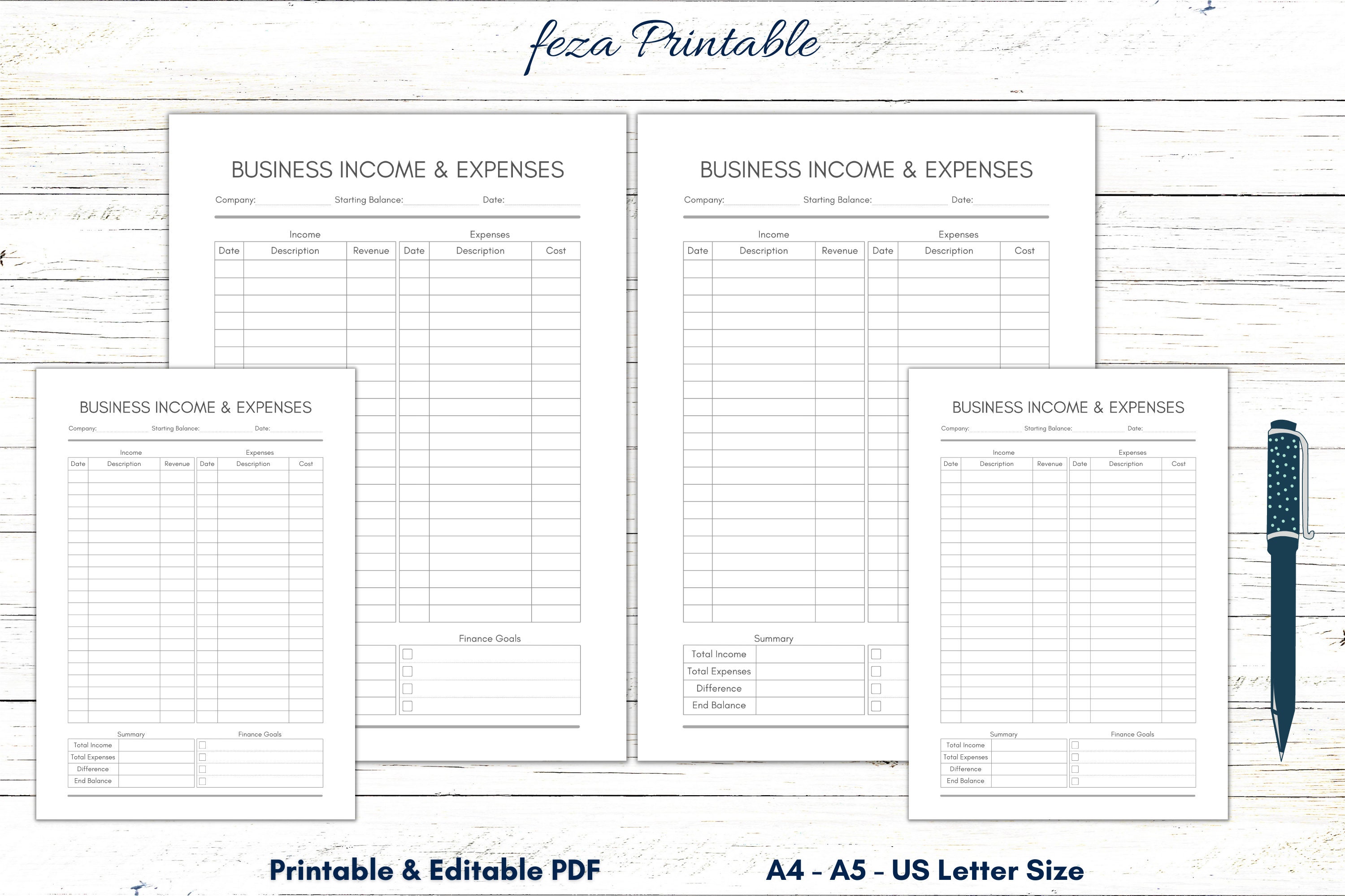 Bussiness Income & Expense Tracker Printable Editable, Small Business ...