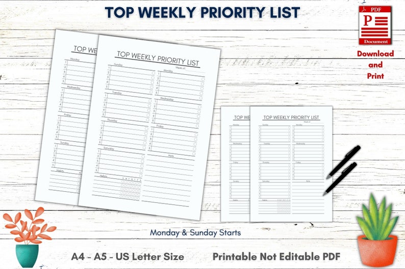 Printable Priority List Printable Weekly Priorities | Etsy