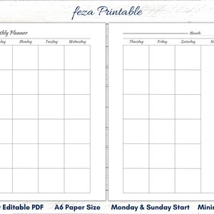 A6 Monthly Planner, Blank Monthly Calendar, A6 Calendar Printable ...