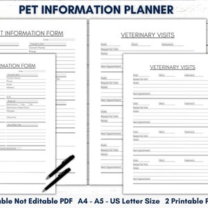Printable Pet Information Form PDF Pet Veterinary Visit | Etsy