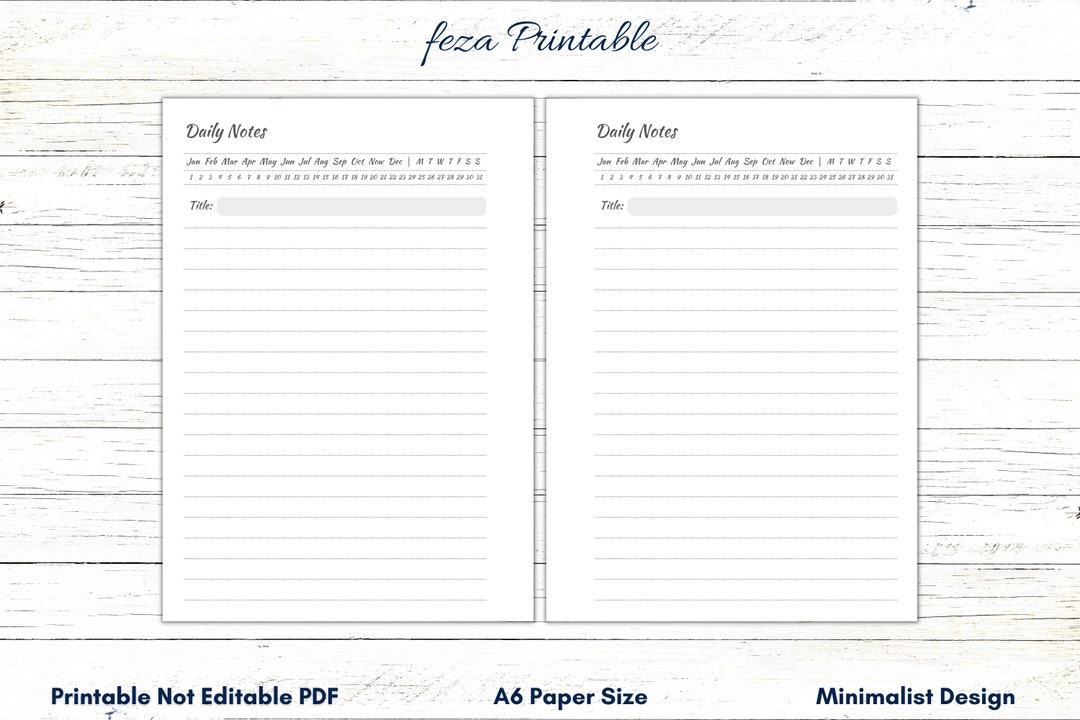 A6 Daily Notes Printable Template, Daily Notes Planner, Note Template ...