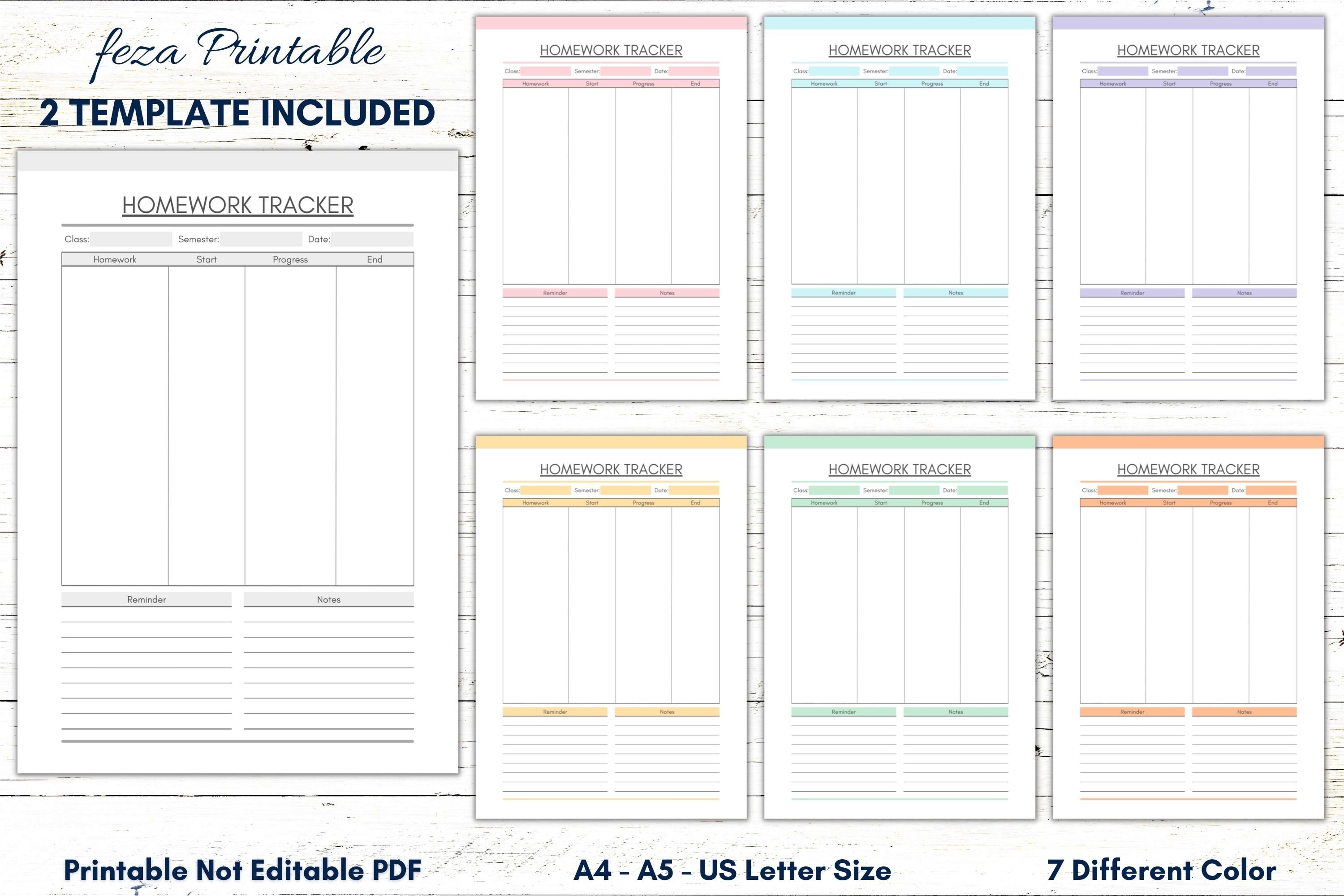 Printable Homework Tracker, Homework Log, PDF Homework Checklist ...