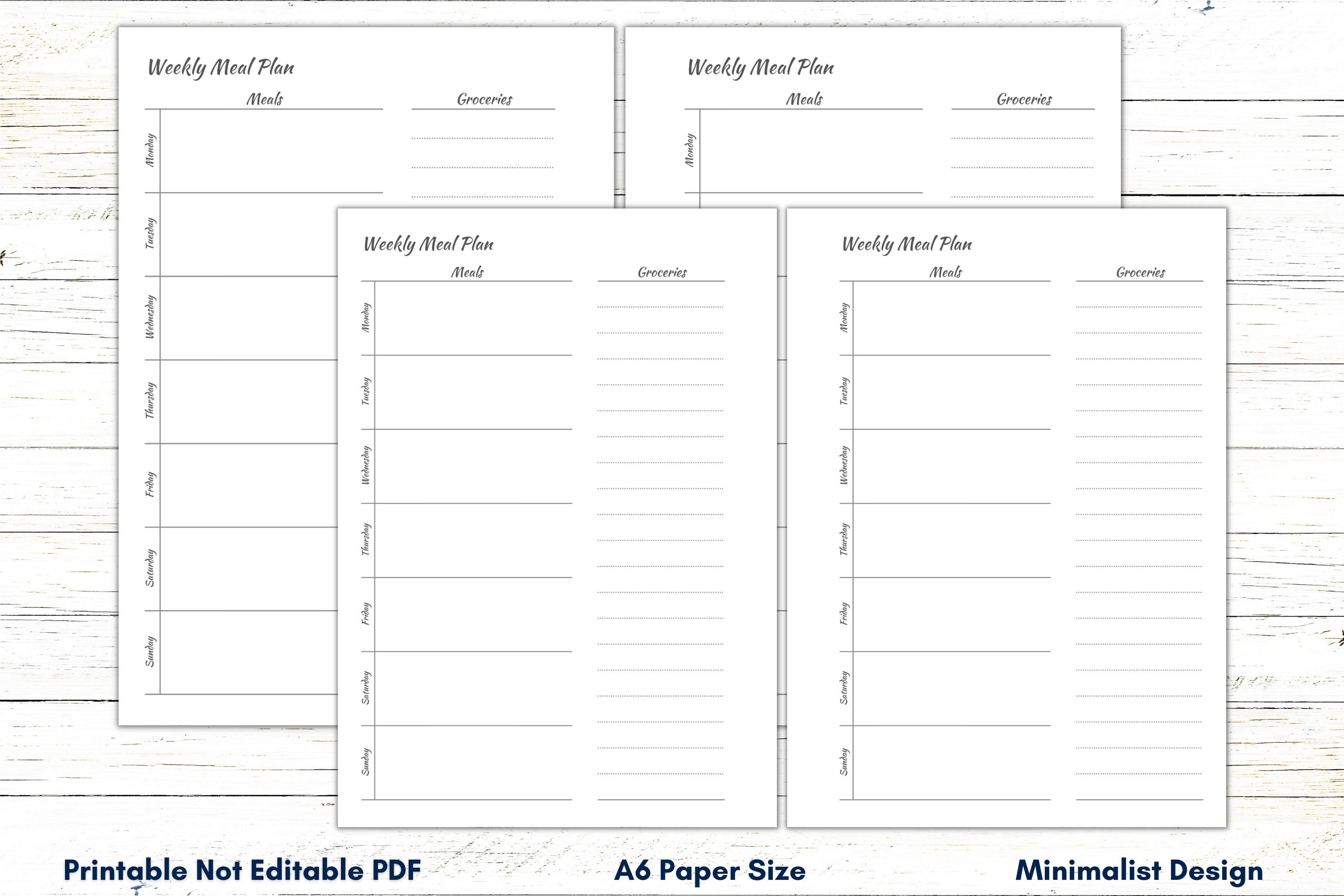 A6 Weekly Meal Plan and Grocery List, Weekly Meal Planner Printable ...