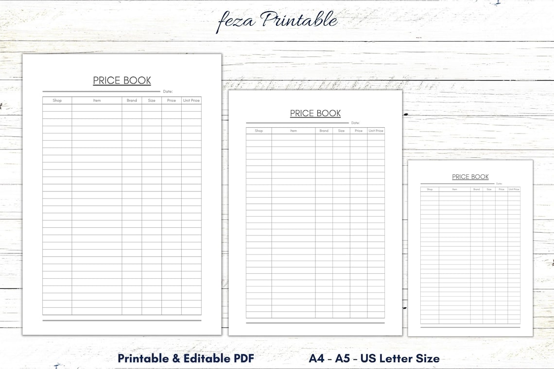 Price Book Template Printable, Price List Editable Fillable, Price ...