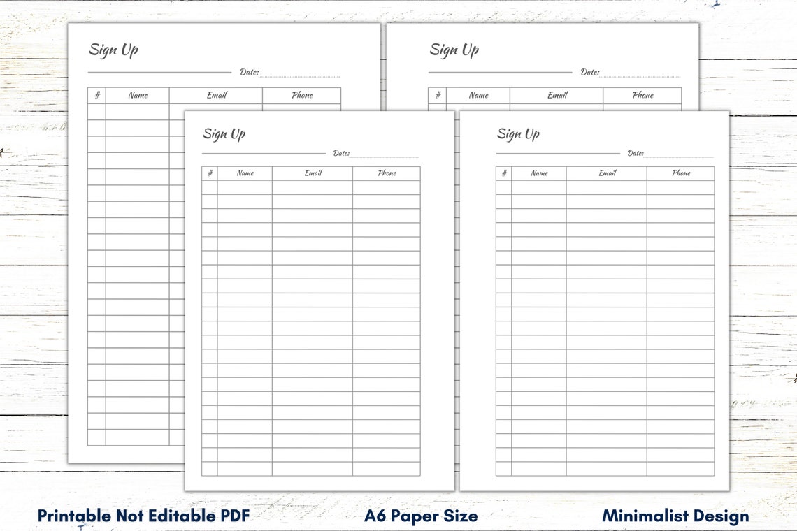 A6 Sign up Sheet, Sign up Sheet Template, Sign up Sheet Printable Sign ...
