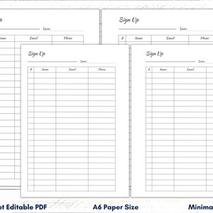 A6 Sign up Sheet, Sign up Sheet Template, Sign up Sheet Printable Sign ...
