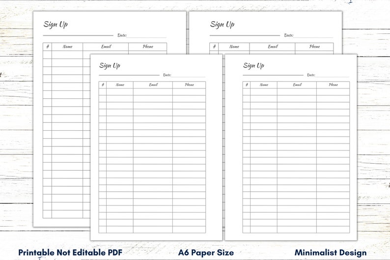 A6 Sign up Sheet, Sign up Sheet Template, Sign up Sheet Printable Sign ...