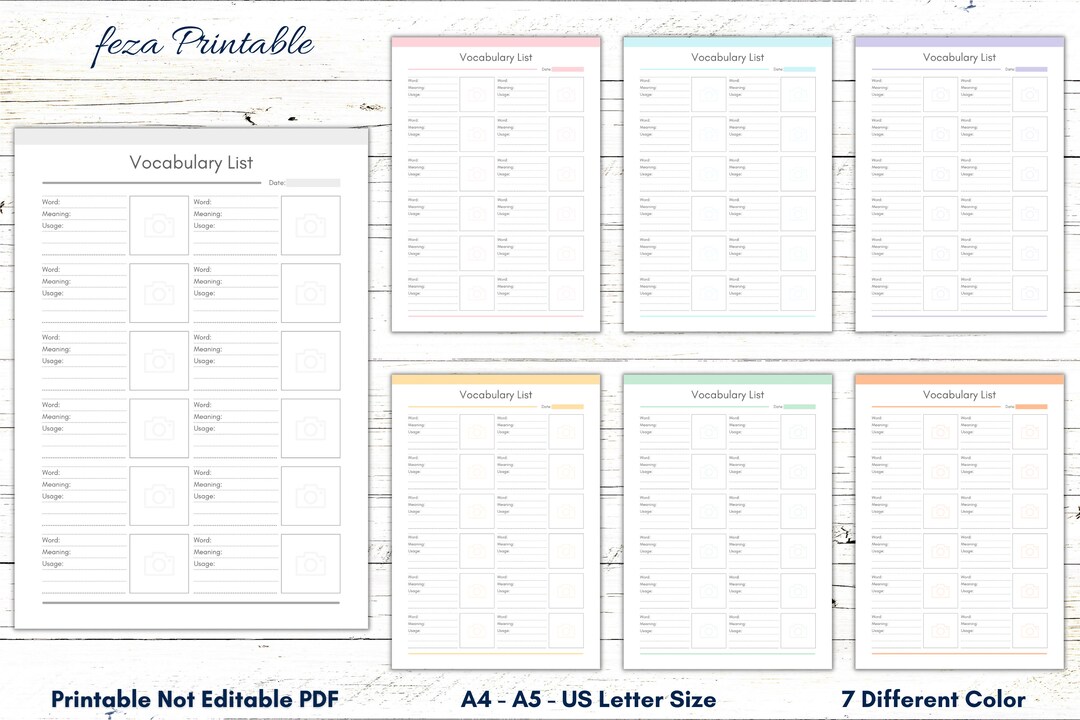 Printable Vocabulary List, Vocabulary Log, Vocabulary Journal ...