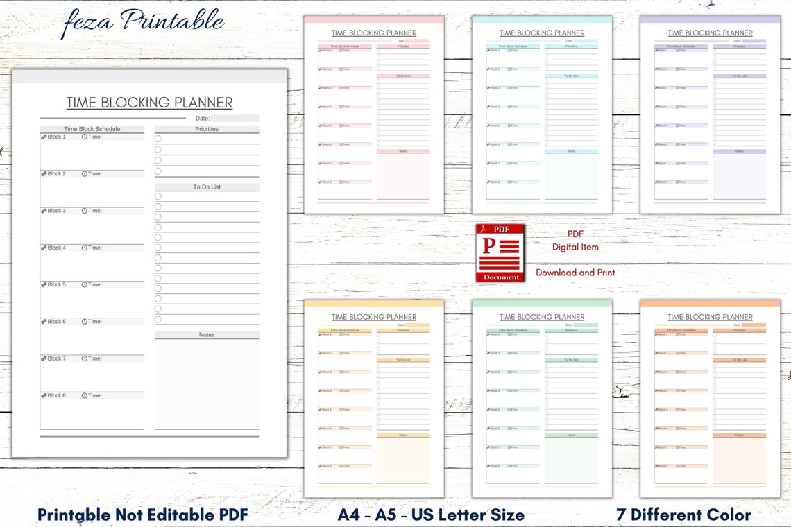 Printable Time Blocking Planner, Time Block Schedule, Time Block ...