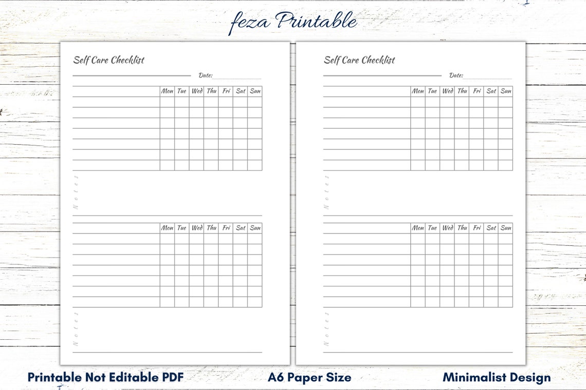 A6 Self Care Checklist Printable, Self Care Check List Printable, Self ...