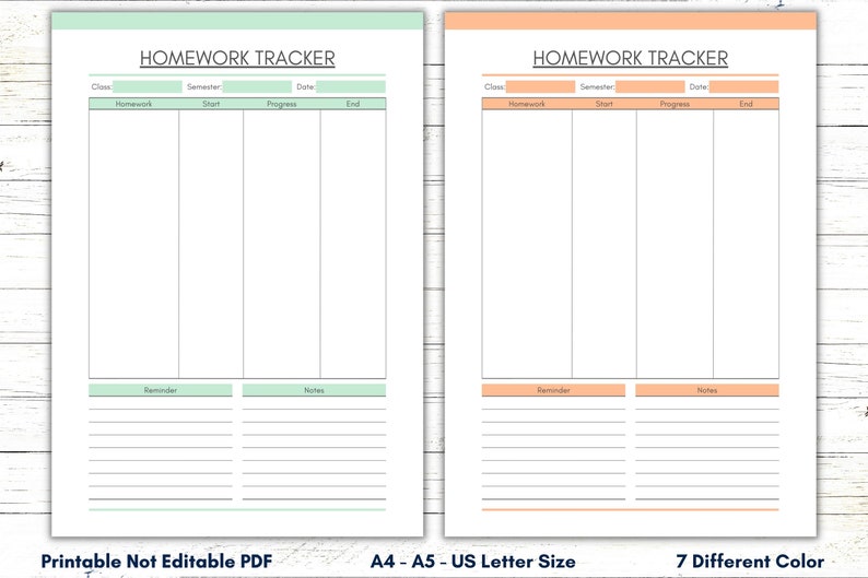 Printable Homework Tracker, Homework Log, PDF Homework Checklist ...